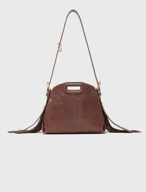 Maje Miss M Mini Bag In Vintage Leather With Fringe Detail - Brown