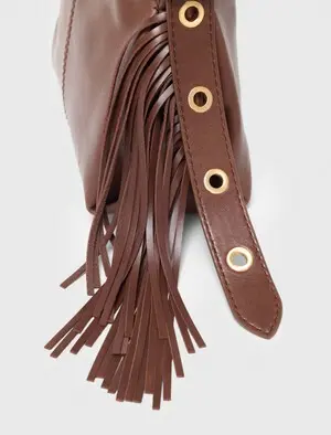 Maje Miss M Mini Bag In Vintage Leather With Fringe Detail - Brown