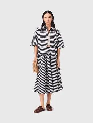 Maje Linen-blend Striped Midi Skirt - White/blue
