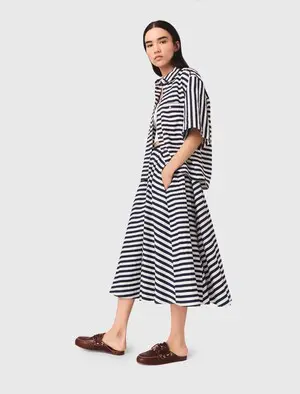 Maje Linen-blend Striped Midi Skirt - White/blue
