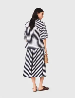 Maje Linen-blend Striped Midi Skirt - White/blue