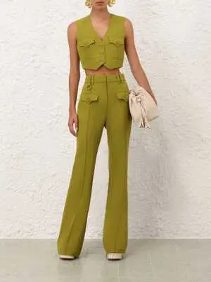 Zimmermann Luna Wool Flare Trousers - Green