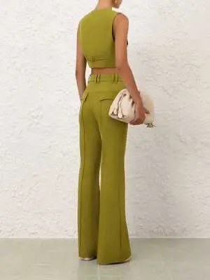 Zimmermann Luna Wool Flare Trousers - Green