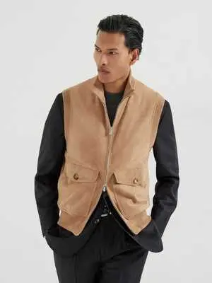 Brunello Cucinelli Light Suede Padded Vest - Brown
