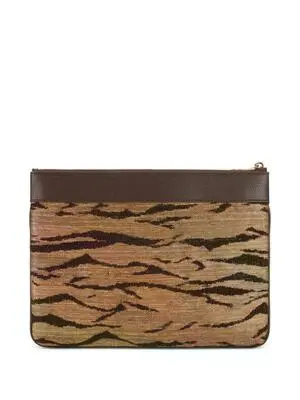 Elisabetta Franchi Tiger Stripe Raffia Effect Clutch - Brown