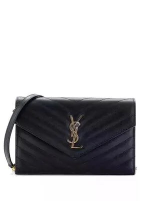 Saint Laurent Classic Monogram Wallet On Chain Matelasse Chevron Leather Small Crossbody Bag - Black
