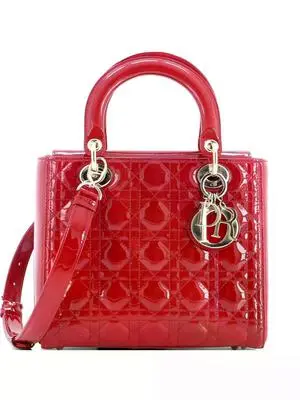 Dior Lady Nm Cannage Quilt Patent Medium Satchel - Red