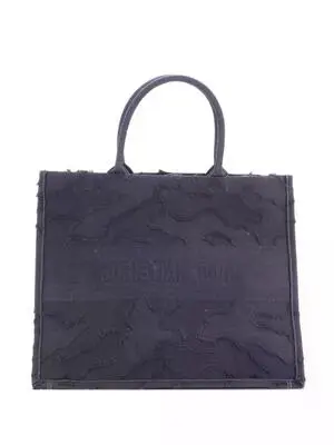 Dior Camouflage Embroidered Canvas Large Tote Bag - Black