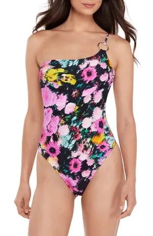 Steve Madden Floral One-shoulder One-piece Swimsuit - Black Multi