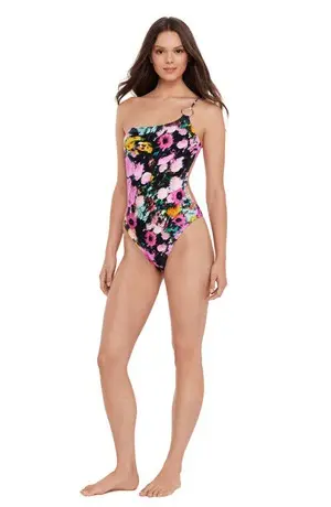 Steve Madden Floral One-shoulder One-piece Swimsuit - Black Multi
