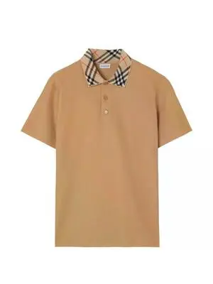 Burberry Check Collar Cotton Polo Shirt - Neutrals