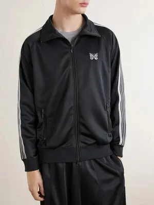 Needles Logo-embroidered Striped Jersey Track Jacket - Black