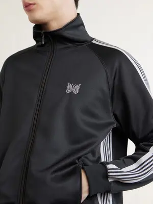 Needles Logo-embroidered Striped Jersey Track Jacket - Black
