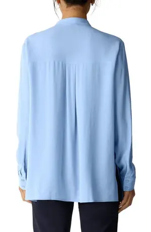 Eileen Fisher Band Collar Silk Button-up Shirt