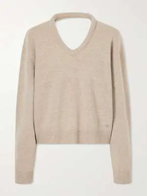 Acne Studios Leather-Trimmed Wool Sweater Beige