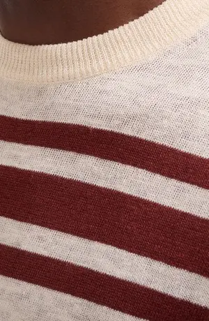 Bugatchi Stripe Short Sleeve Linen & Cotton Blend Sweater