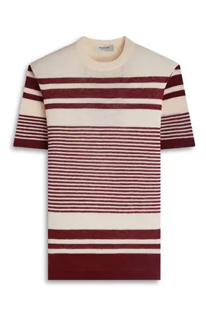 Bugatchi Stripe Short Sleeve Linen & Cotton Blend Sweater
