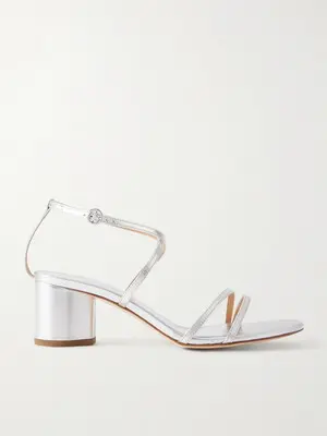 AeydĒ Mirella Metallic Leather Block Heel Sandals - Silver