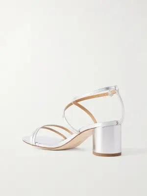 AeydĒ Mirella Metallic Leather Block Heel Sandals - Silver