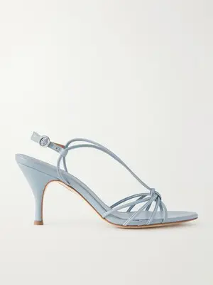 AeydĒ Aeyde Solange Crossover Leather Heeled Sandals Blue