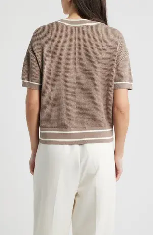Bernardo Short Sleeve Basketweave Cardigan