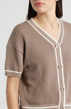 Bernardo Short Sleeve Basketweave Cardigan