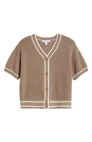 Bernardo Short Sleeve Basketweave Cardigan