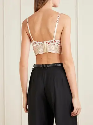 Dolce & Gabbana Printed Lace-trimmed Silk-blend Bralette