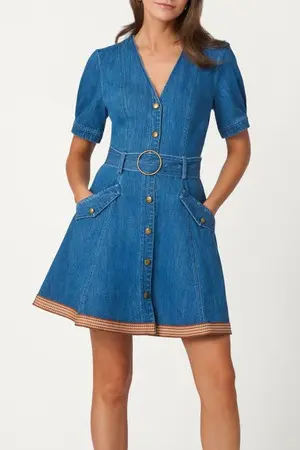 Shoshanna Payton Mini Dress With Belt - Denim
