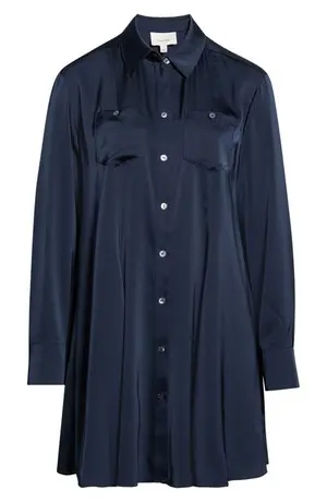 Cinq À Sept Belden Long Sleeve Satin Mini Shirtdress