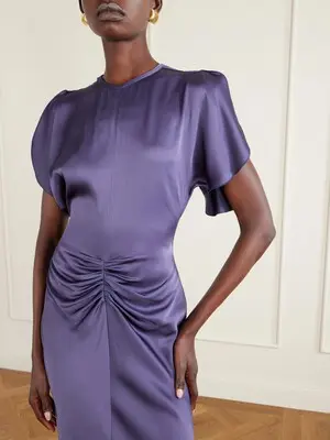 Victoria Beckham Isabella Ruched Satin Gown - Blue