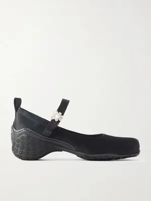 Simone Rocha Embellished Satin Mary Jane Pumps - Black