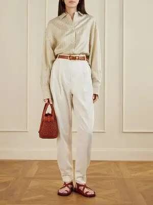 TOD'S T Timeless Leather-trimmed Raffia Shoulder Bag
