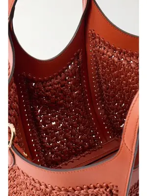 TOD'S T Timeless Leather-trimmed Raffia Shoulder Bag