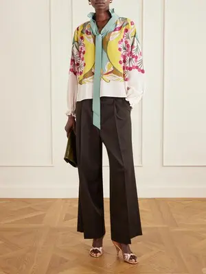 La DoubleJ Cerere Printed Silk-crepe Blouse