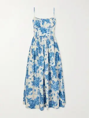 Cara Cara Alba Floral-print Cotton-poplin Midi Dress - Blue