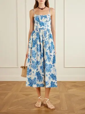 Cara Cara Alba Floral-print Cotton-poplin Midi Dress - Blue