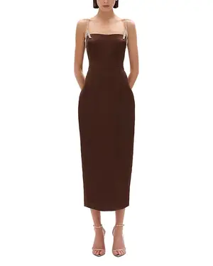 Rachel Gilbert Leora Rhinestone Strap Gown - Brown
