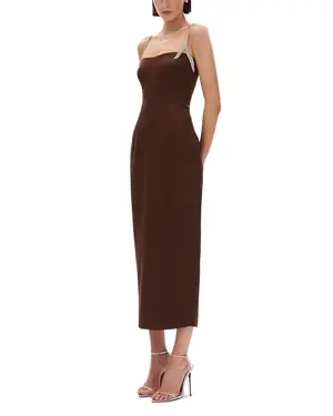 Rachel Gilbert Leora Rhinestone Strap Gown - Brown