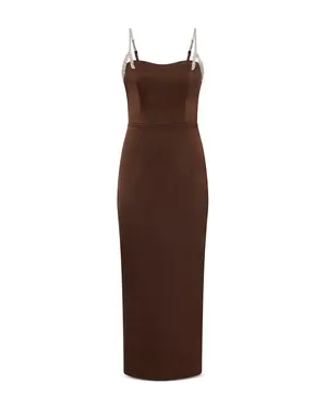 Rachel Gilbert Leora Rhinestone Strap Gown - Brown