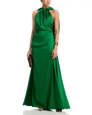 Rachel Gilbert Hallie Draped Cape Gown - Emerald