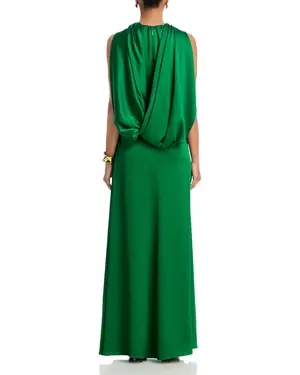 Rachel Gilbert Hallie Draped Cape Gown - Emerald