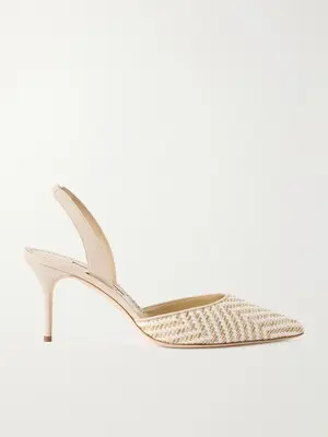 Manolo Blahnik Carolyne 70 Raffia Slingback Pumps - Neutrals