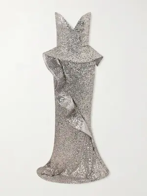 Maticevski Glorious Strapless Sequined Gown - Silver