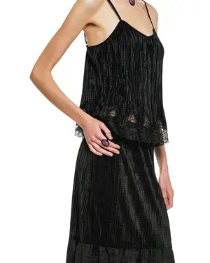 Anna Sui Plisse Lace-trimmed Camisole