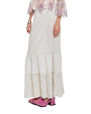 Anna Sui Plisse Tiered Maxi Skirt