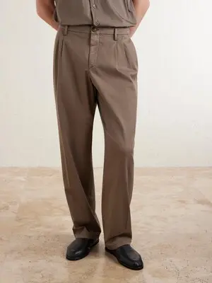 Canali Straight-leg Pleated Cotton-blend Gabardine Trousers - Brown