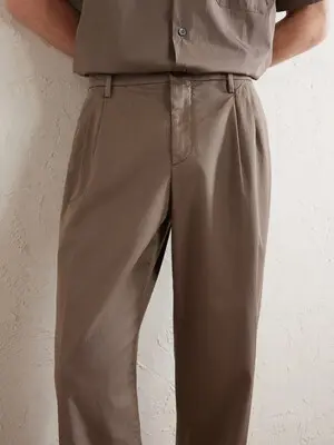 Canali Straight-leg Pleated Cotton-blend Gabardine Trousers - Brown