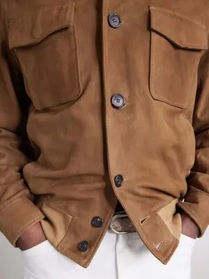 SLOWEAR Suede Bomber Jacket - Brown