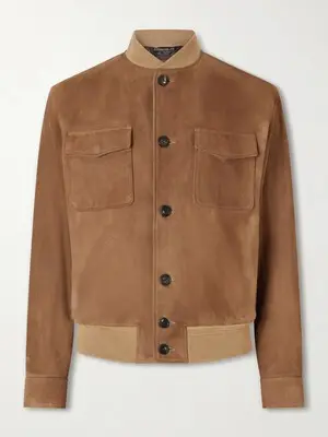 SLOWEAR Suede Bomber Jacket - Brown